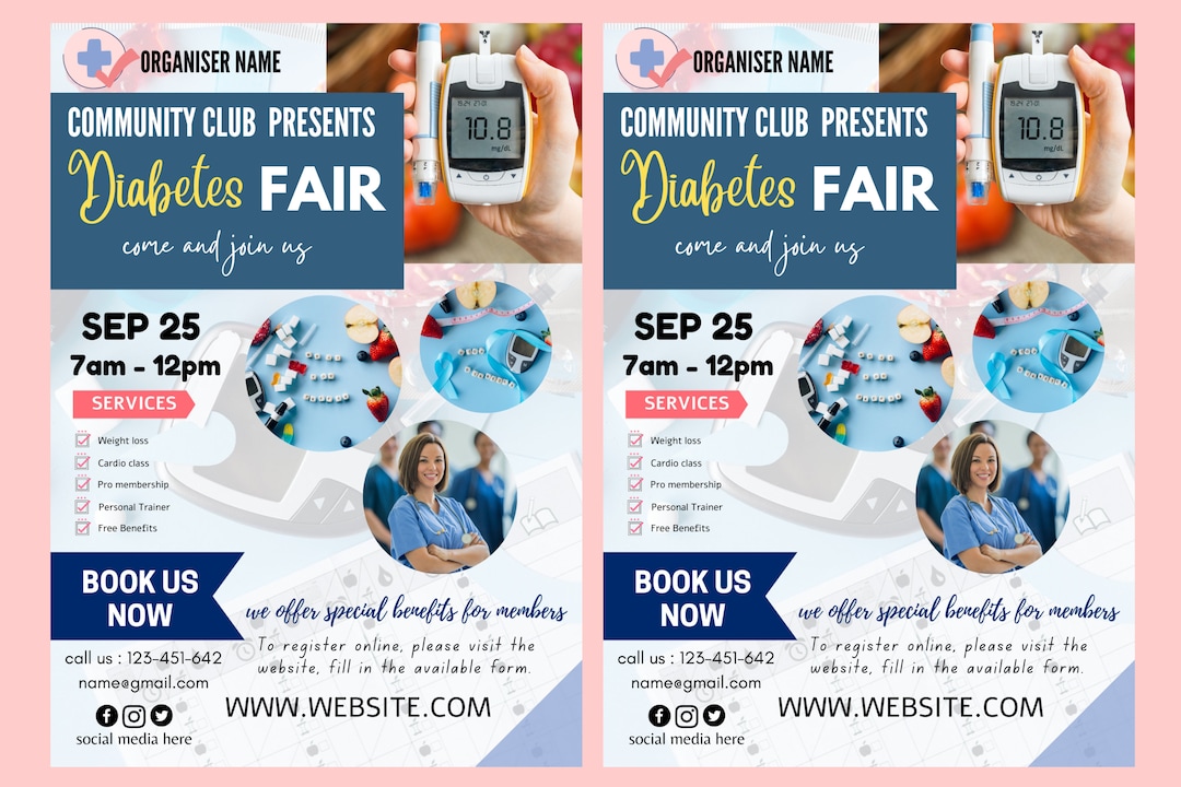 Diabetes Fair FLYER CANVA A4 Flyer Template health Poster Editable ...