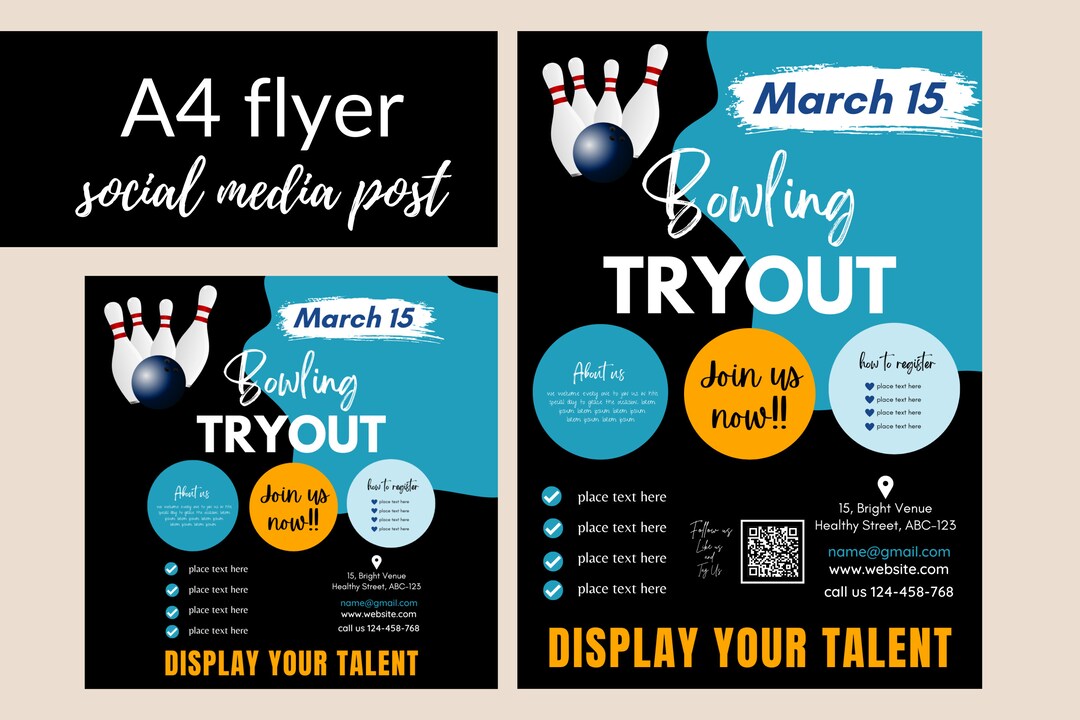 Bowling Tryout FLYER CANVA| A4 Flyer Template|social Media Post|bowling ...