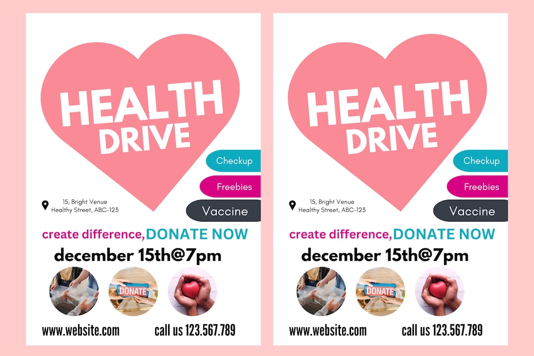 Health Drive FLYER CANVA A4 Flyer Template health Poster Editable Flyer ...