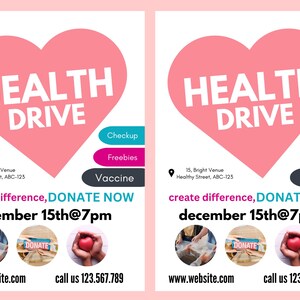 Health Drive FLYER CANVA A4 Flyer Template health Poster Editable Flyer ...
