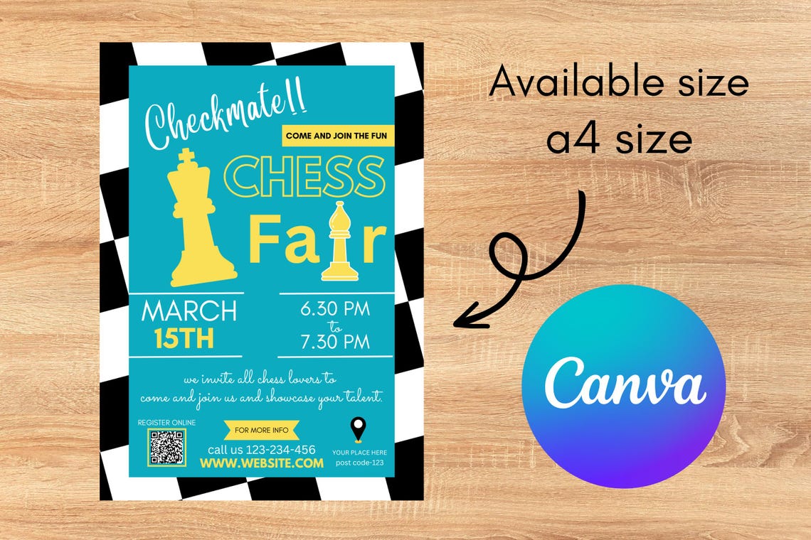Chess Fair FLYER CANVA A4 Flyer Template health Poster Editable Flyer ...