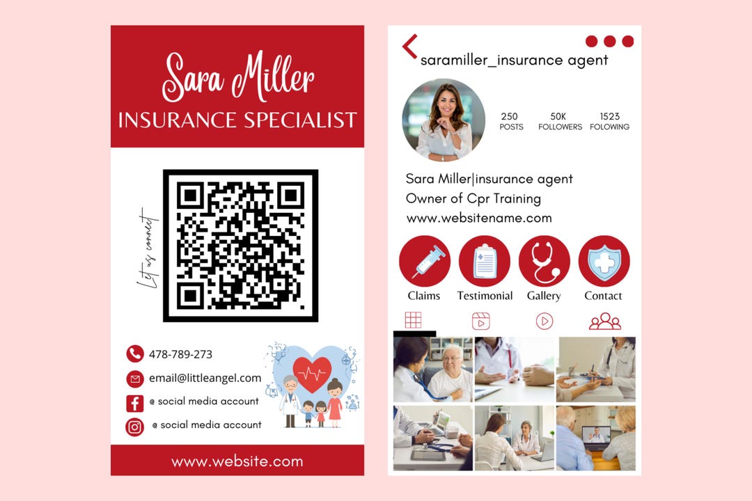 Insurance Health Business Cards | 2 Pack | Personalized | Editable ...