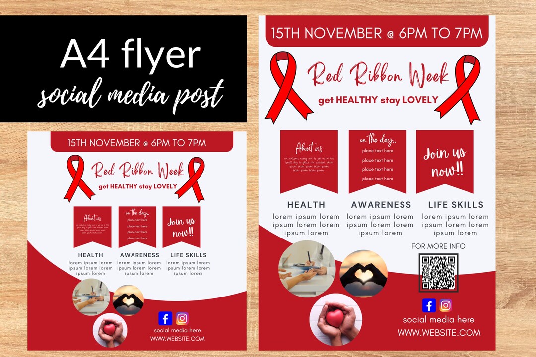 Red Ribbon FLYER CANVA A4 Flyer Templatesocial Mediafundraiser Flyer ...