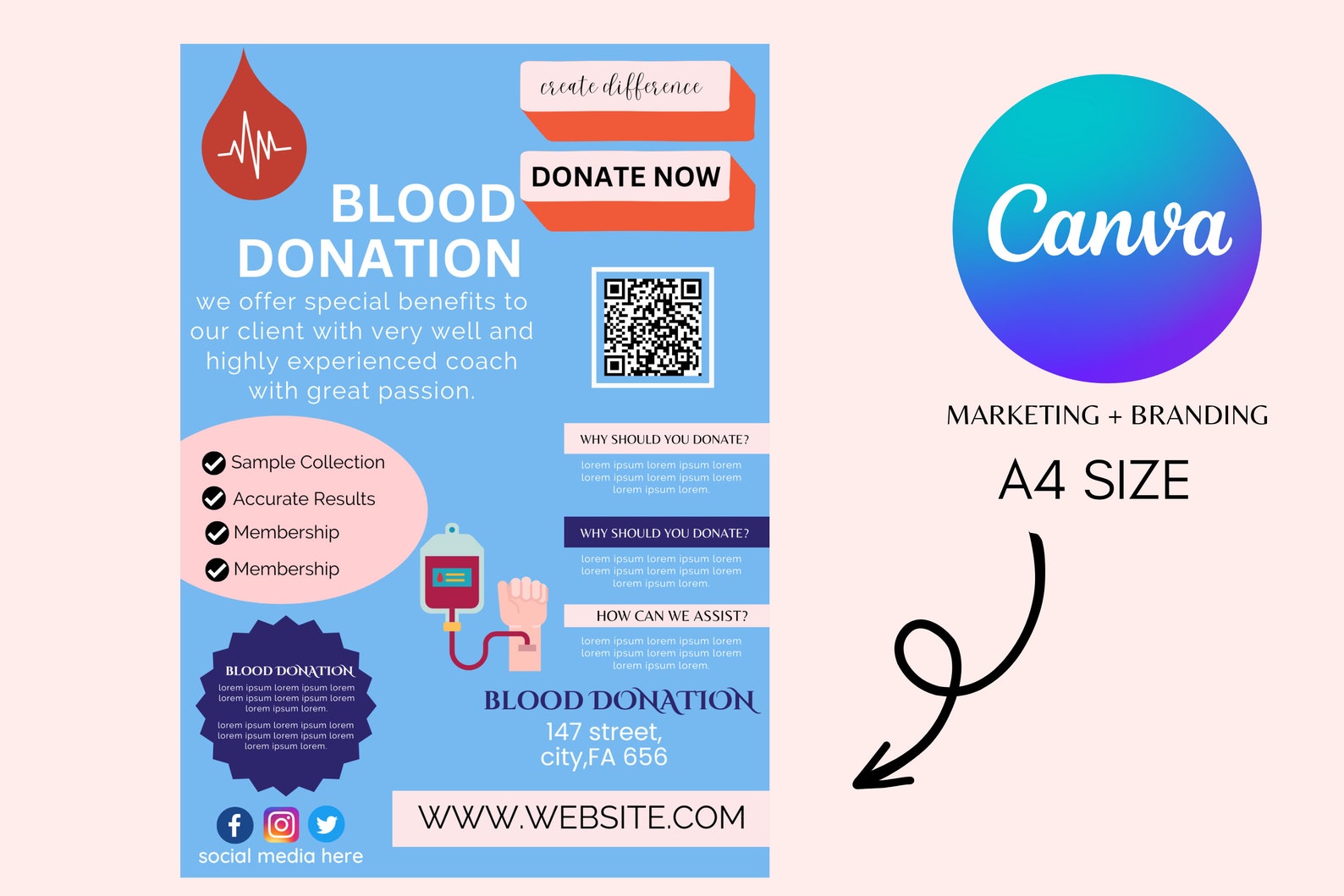 Blood Donation Fair FLYER CANVA| Blood Donation |health Poster ...
