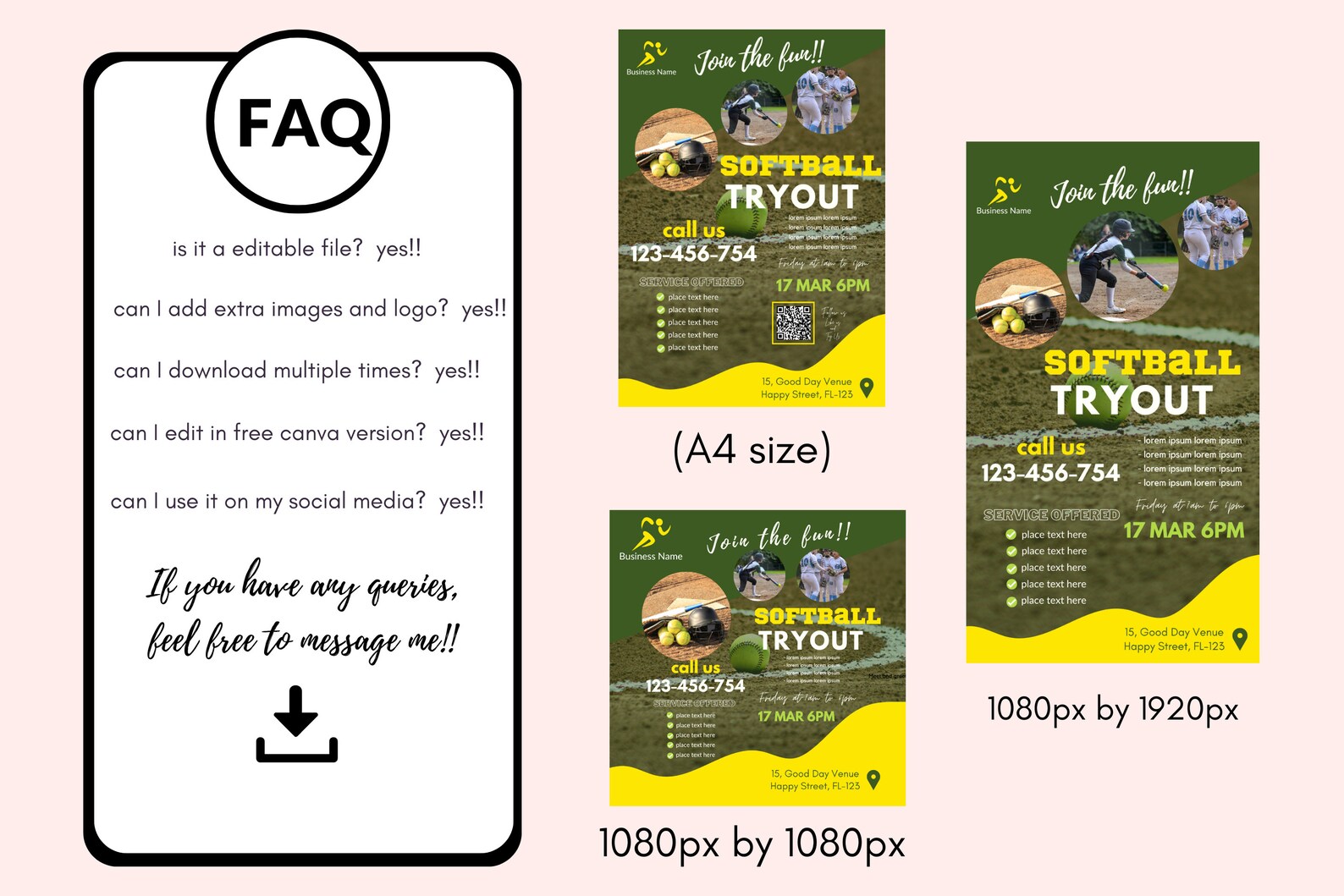 Softball Tryout FLYER| A4 Flyer Template|social Media Post|sports Flyer ...