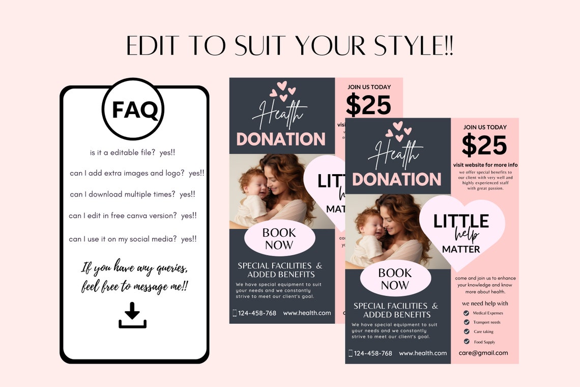 Pink Health Donation FLYER CANVA Camp Donation A4 Flyer Template breast ...