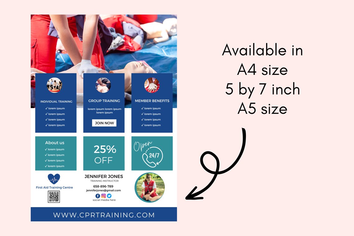 Cpr Training FLYER CANVA| A4 Flyer Template |health Poster|editable ...