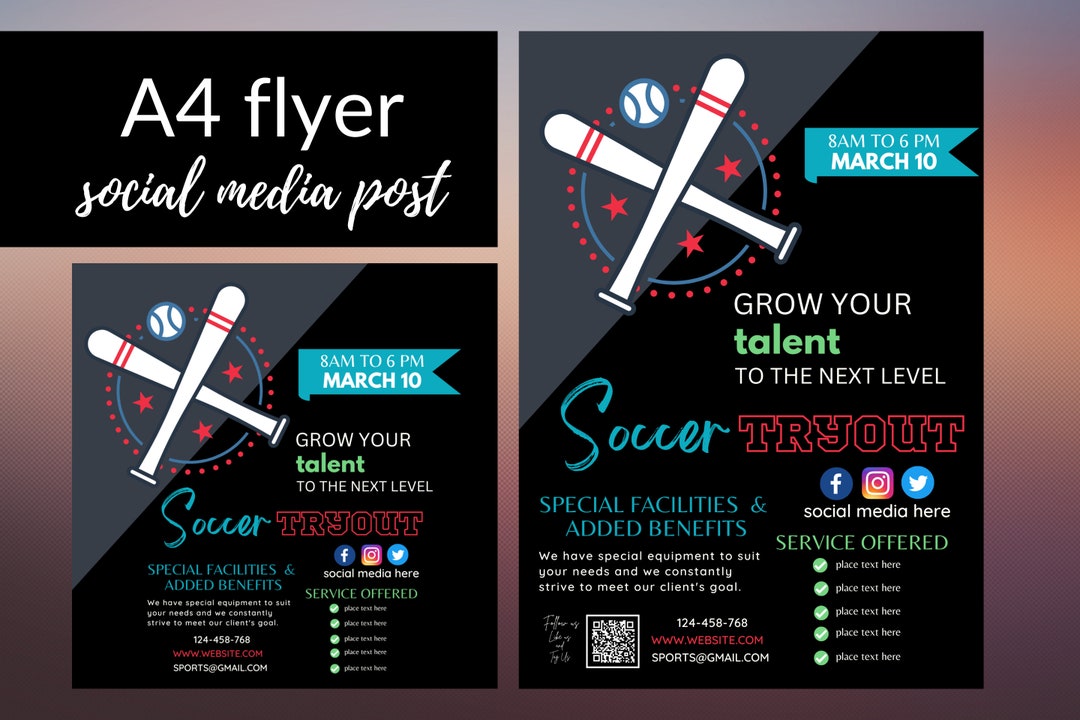 Baseball Tryout FLYER CANVA| A4 Flyer Template|social Media Post|sports ...