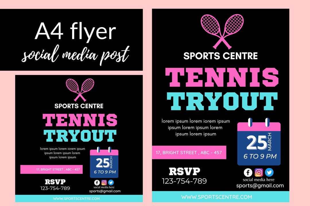 Tennis Tryout FLYER| A4 Flyer Template|social Media Post|sports Flyer ...