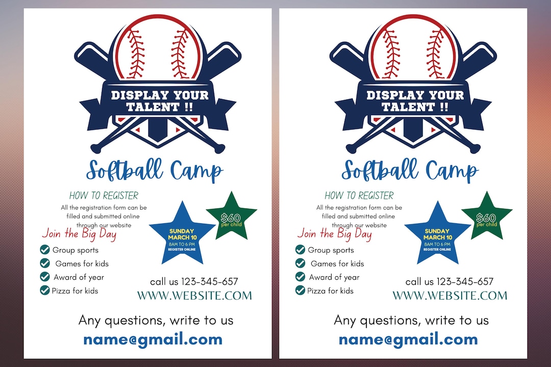 Softball Camp FLYER CANVA| A4 Flyer Template |health Poster| Editable ...