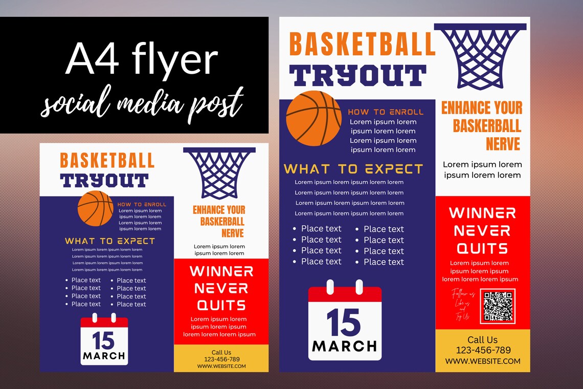 Basketball Tryout FLYER|A4 Flyer Template|social Media Post|sports ...