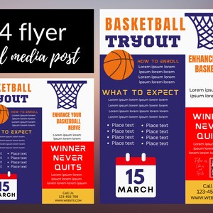 Basketball Tryout FLYER|A4 Flyer Template|social Media Post|sports ...