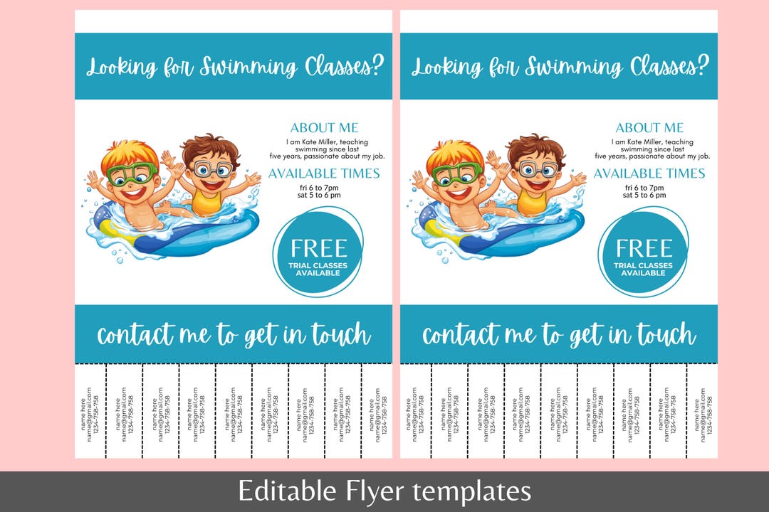 Editable Swimming Flyer| Tear off FLYER | A4 Coach Flyer Template ...