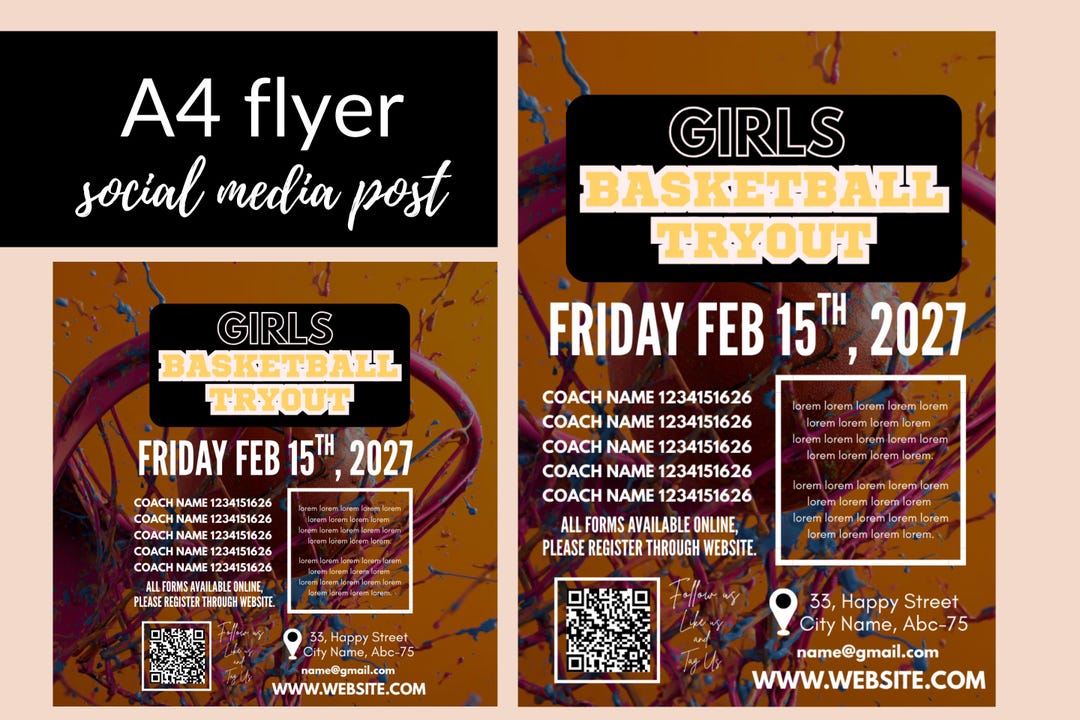 Basketball Tryout FLYER| A4 Flyer Template|social Media Post|sports ...