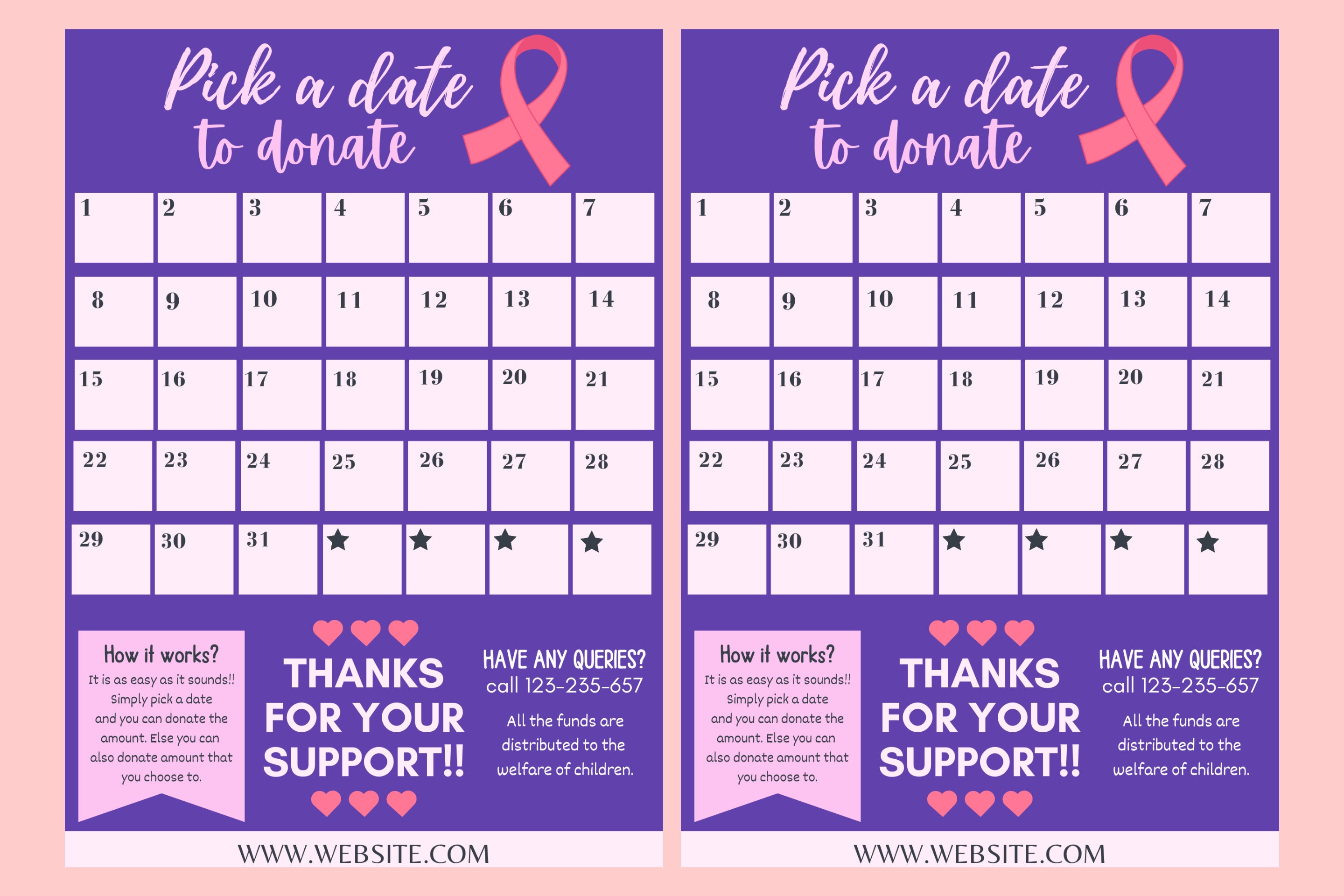 Pick Date Flyer Canvapick a Date to Donate FLYER CANVA Purple ...