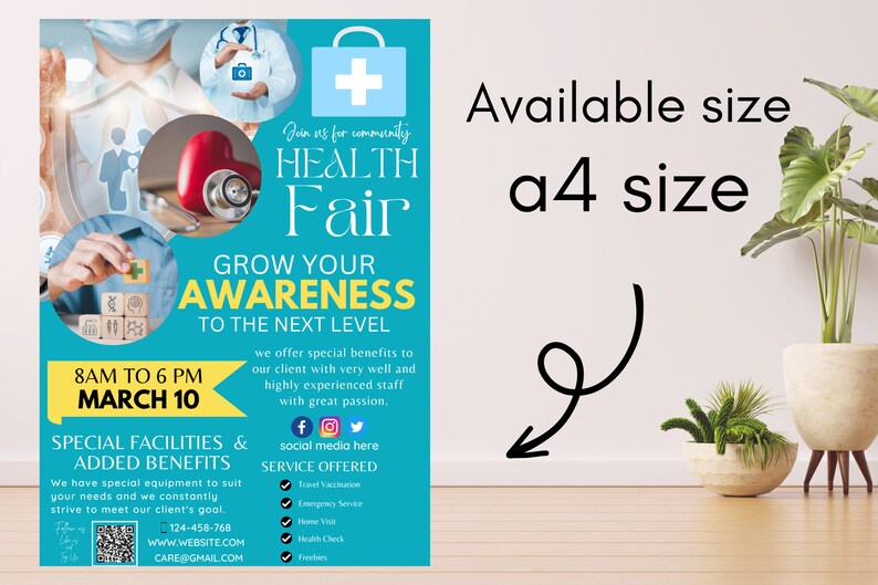 Health Fair FLYER CANVA| A4 Flyer Template |health Poster|editable ...