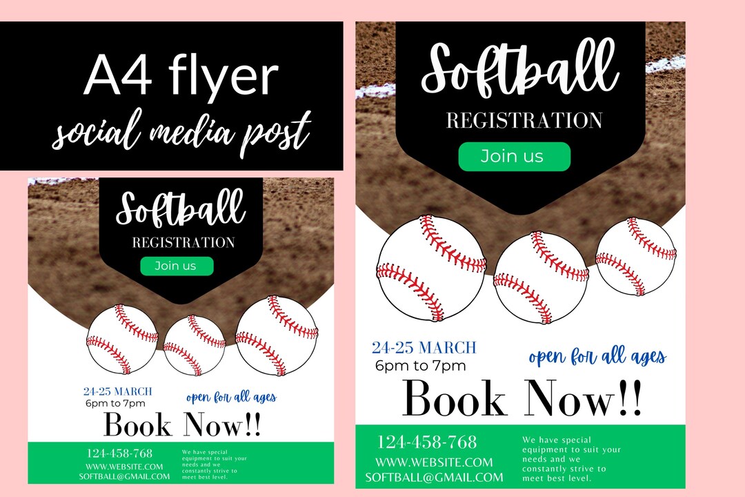 Editable Softball FLYER Canva| A4 Flyer Template|social Media Post ...