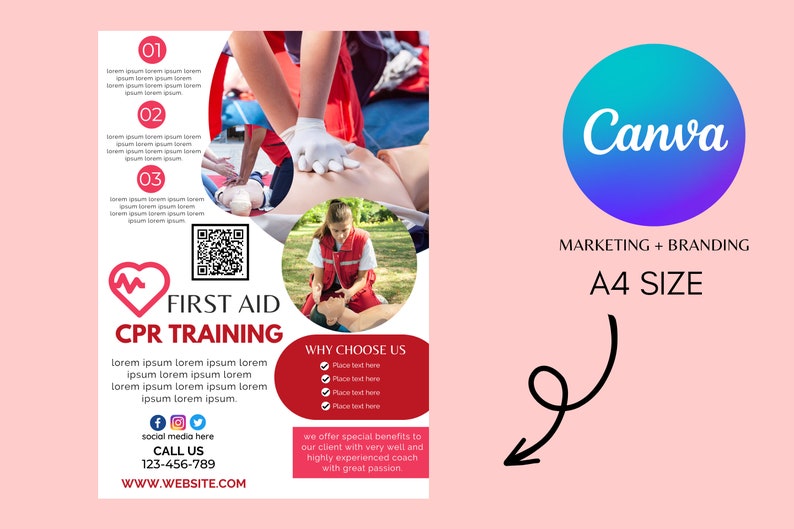 Cpr Training Flyercanva First Aid Flyerhealth Poster Editable Flyer diy ...