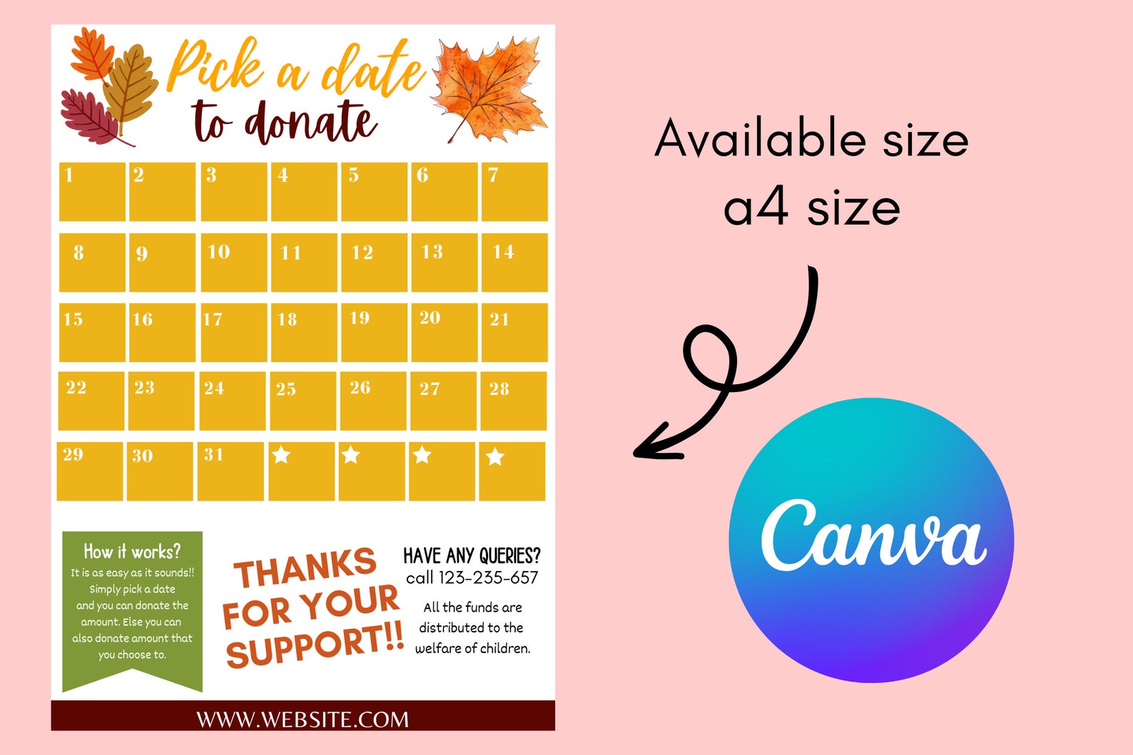 Pick a Date to Donate FLYER CANVA| Fall Fundraiser Calendar Flyer ...