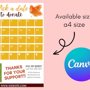 Pick a Date to Donate FLYER CANVA| Fall Fundraiser Calendar Flyer ...