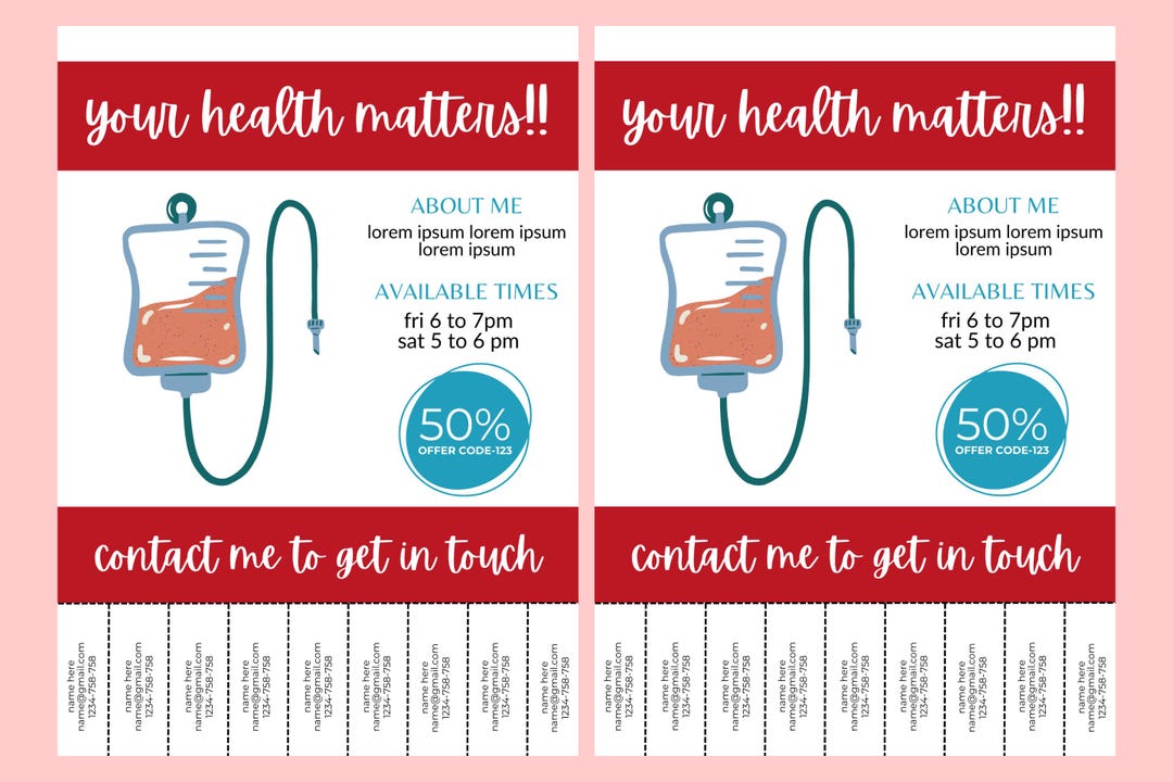 Iv FLYER CANVA| A4 Size|health Poster| Editable |diy| Iv Therapy Flyer ...