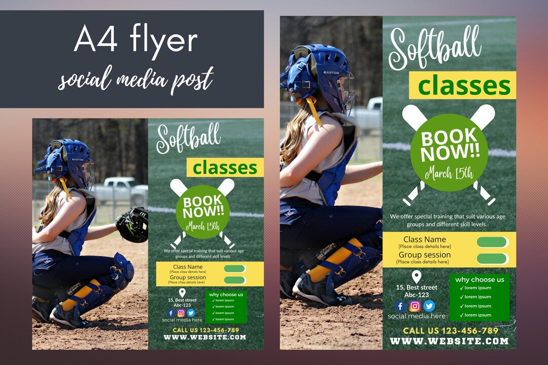 Editable Softball FLYER|A4 Flyer Template|social Media Post|sports ...