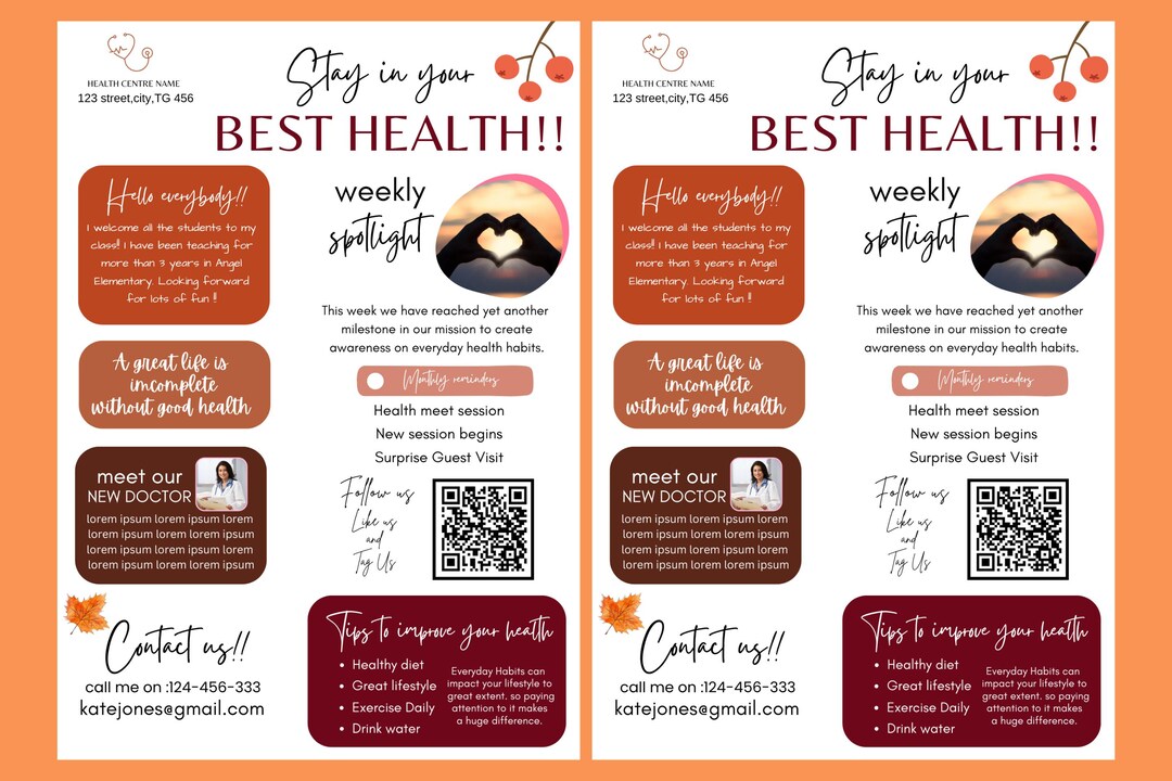 Health Newsletter Flyer CANVA|A4 Flyer |health Poster|editable|diy|fall ...