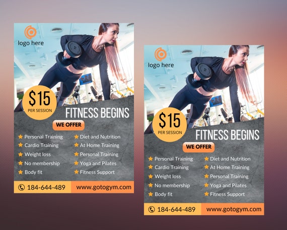 Personal Trainer Flyer Printable Gym Fitness Flyer Canva Etsy