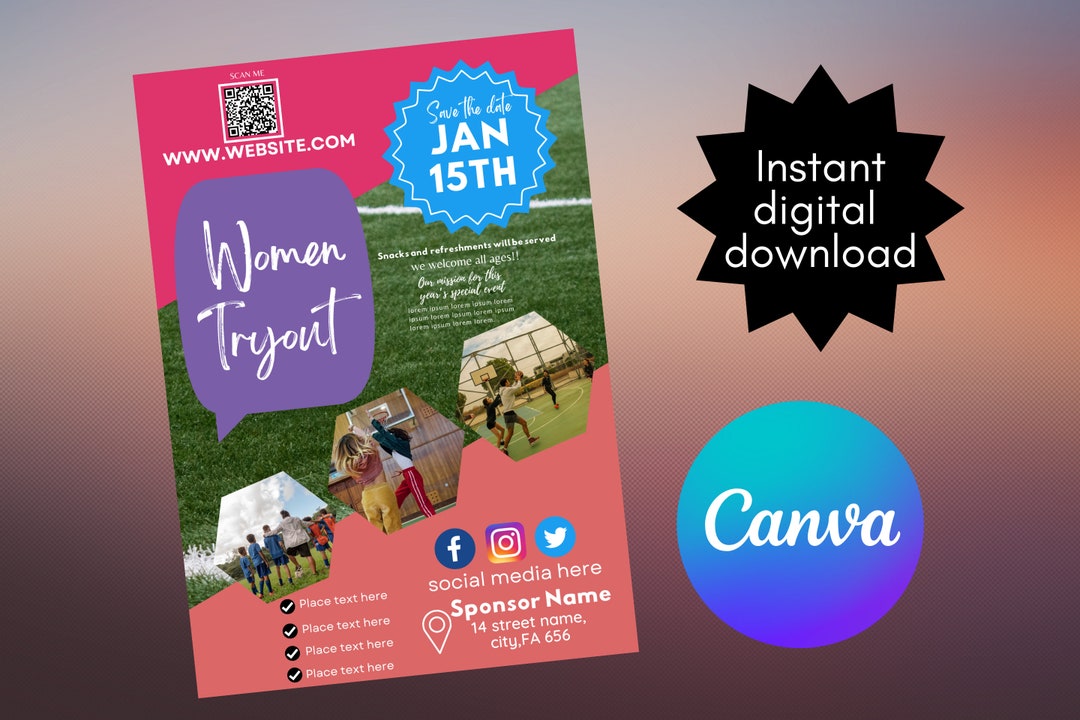 Women Tryout FLYER CANVA A4 Flyer Template health Poster Editable Flyer ...
