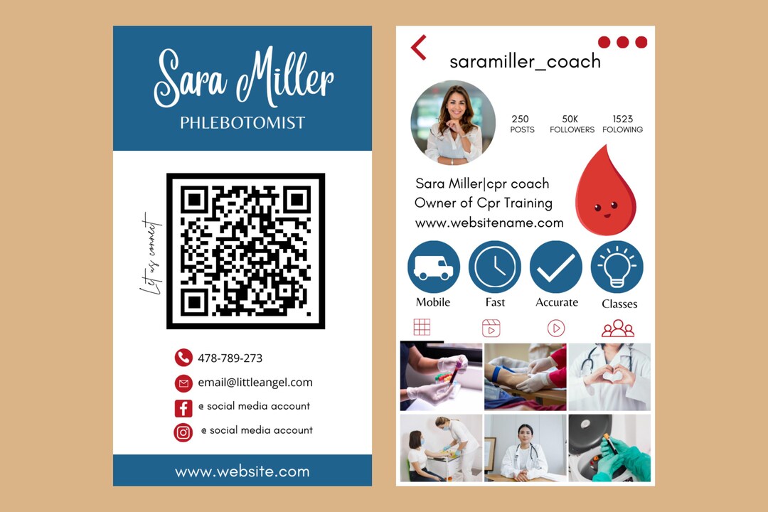 Phlebotomy Health Business Cards | 2 Pack | Personalized | Editable ...