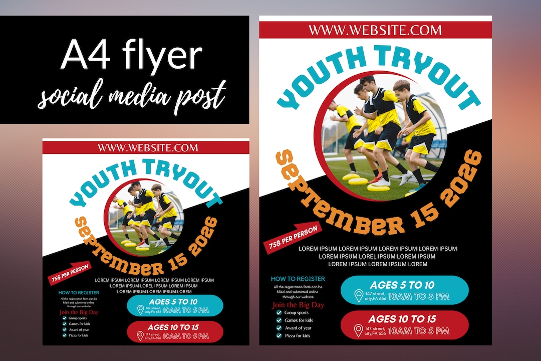 Youth Tryout FLYER| A4 Flyer Template|social Media Post|sports Flyer ...