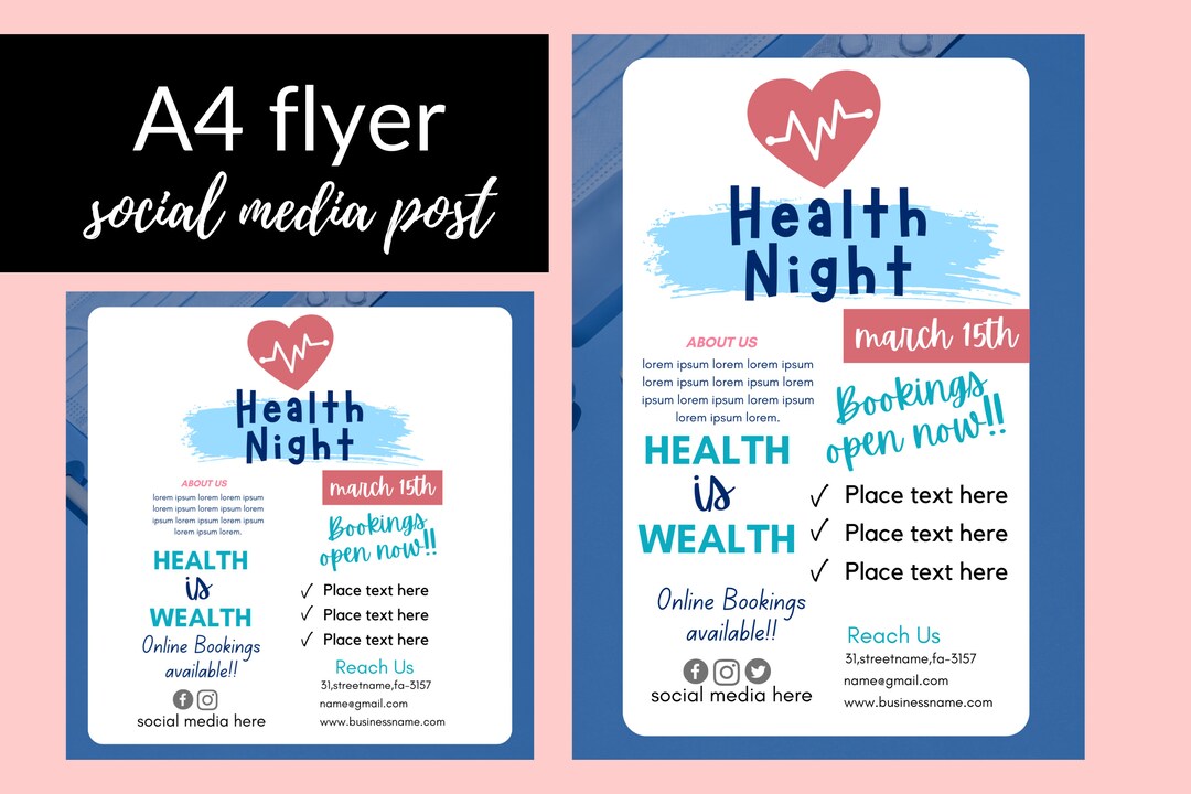 Health Night FLYER Canva A4 Flyer Templatesocial Media Post School ...
