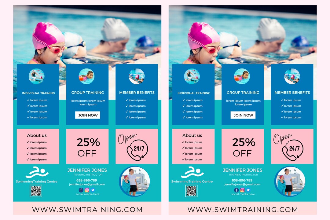 Swim Class FLYER CANVA A4 Flyer Template health Poster - Etsy