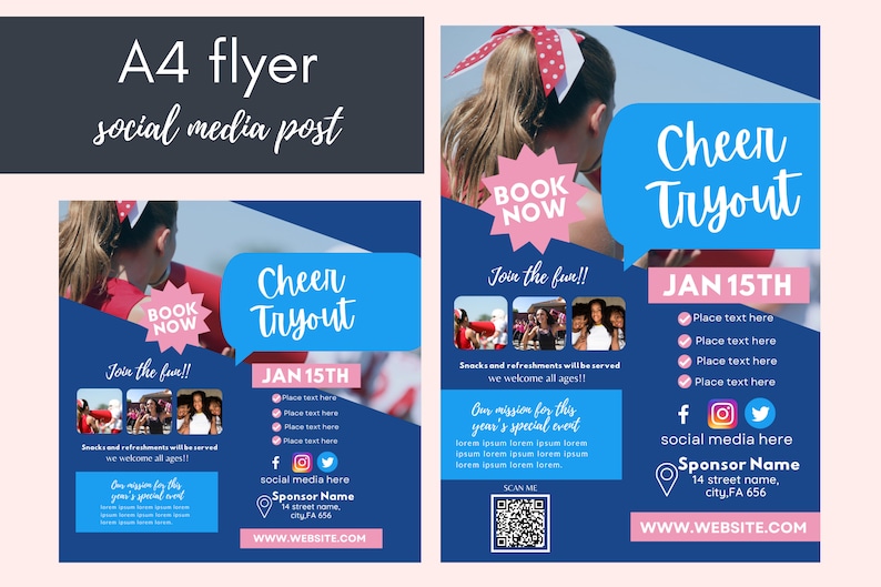 Cheer Tryout FLYER A4 Flyer Templatesocial Media Postsports ...
