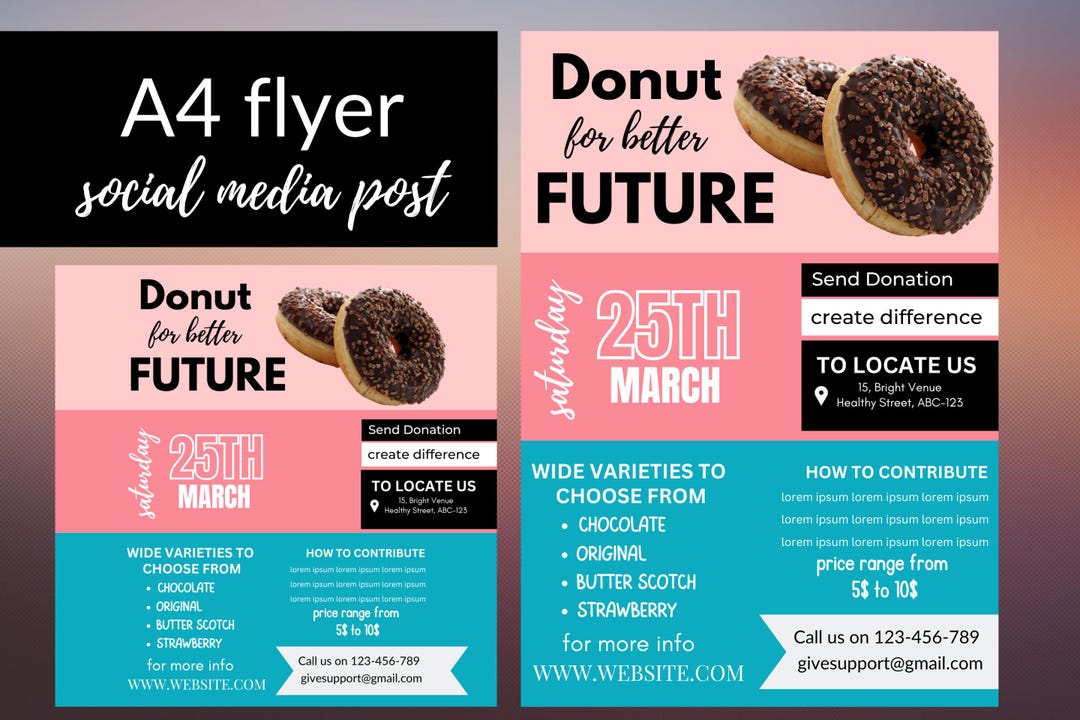 Donut FLYER Canvaa4 Flyerinstagram Post Templatesocial Media ...