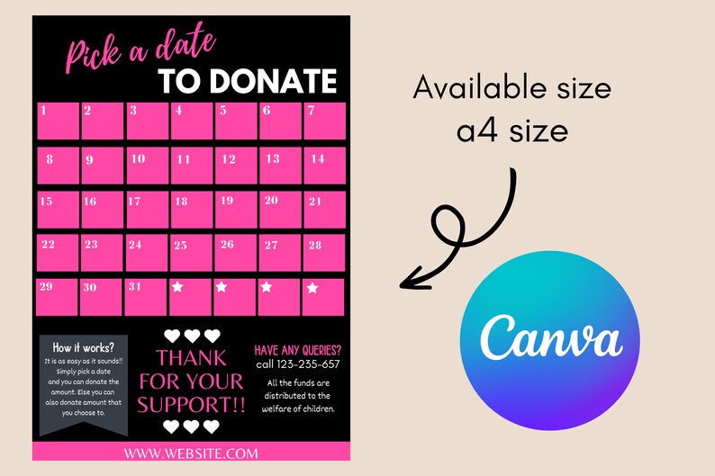 Pick a Date to Donate FLYER CANVA| Pink Fundraiser Calendar Flyer ...