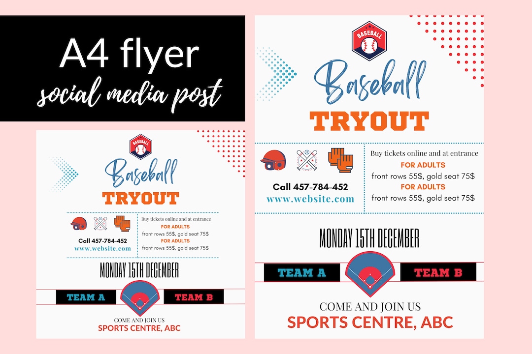 Baseball Tryout FLYER CANVA| A4 Flyer Template|social Media|sports Fair ...