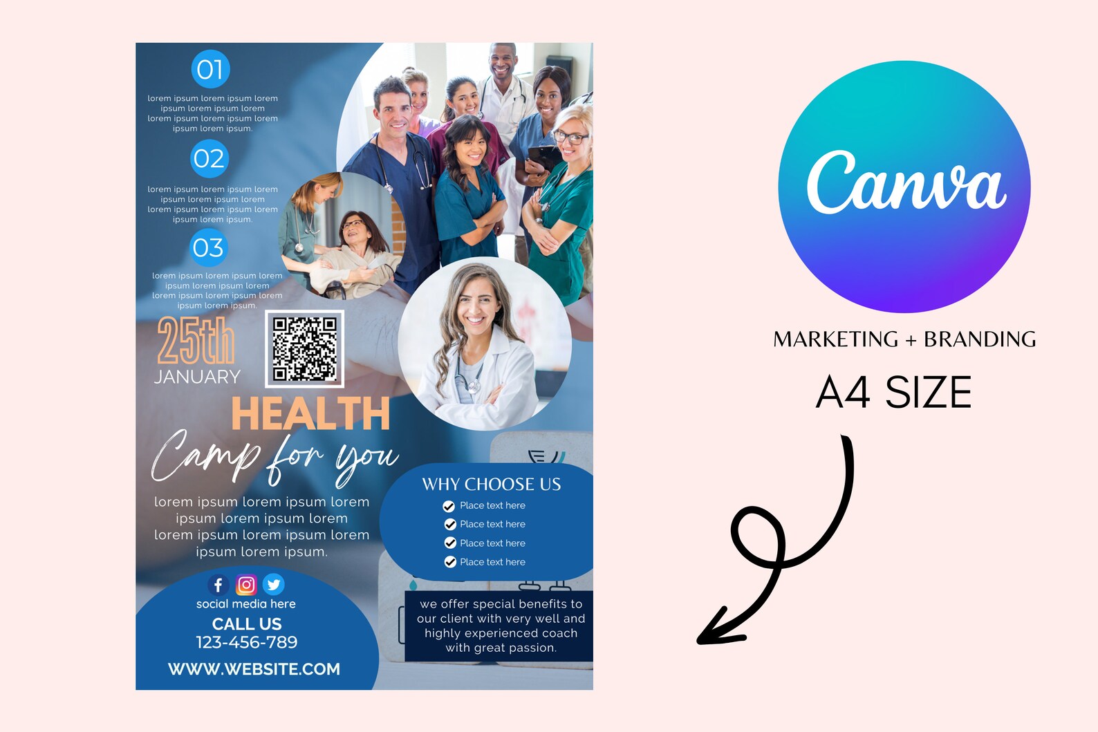 Health Camp FLYER CANVA A4 Flyer Template health Poster Editable Flyer ...
