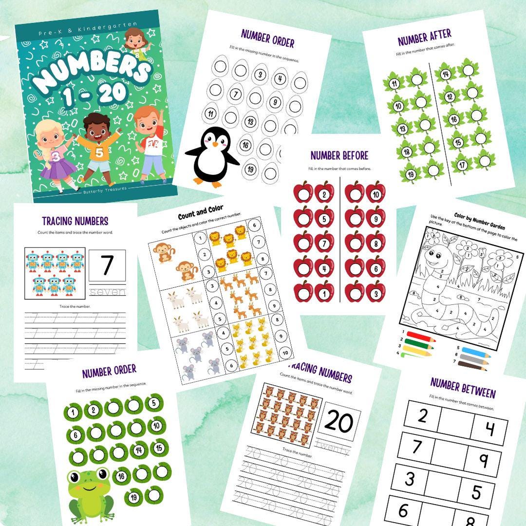 Numbers 1-20 Workbook, Kids Activities, Activity Book, Busy Book - Etsy