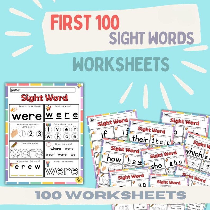 First 100 Sight Words Workbook: Learning to Read - Etsy