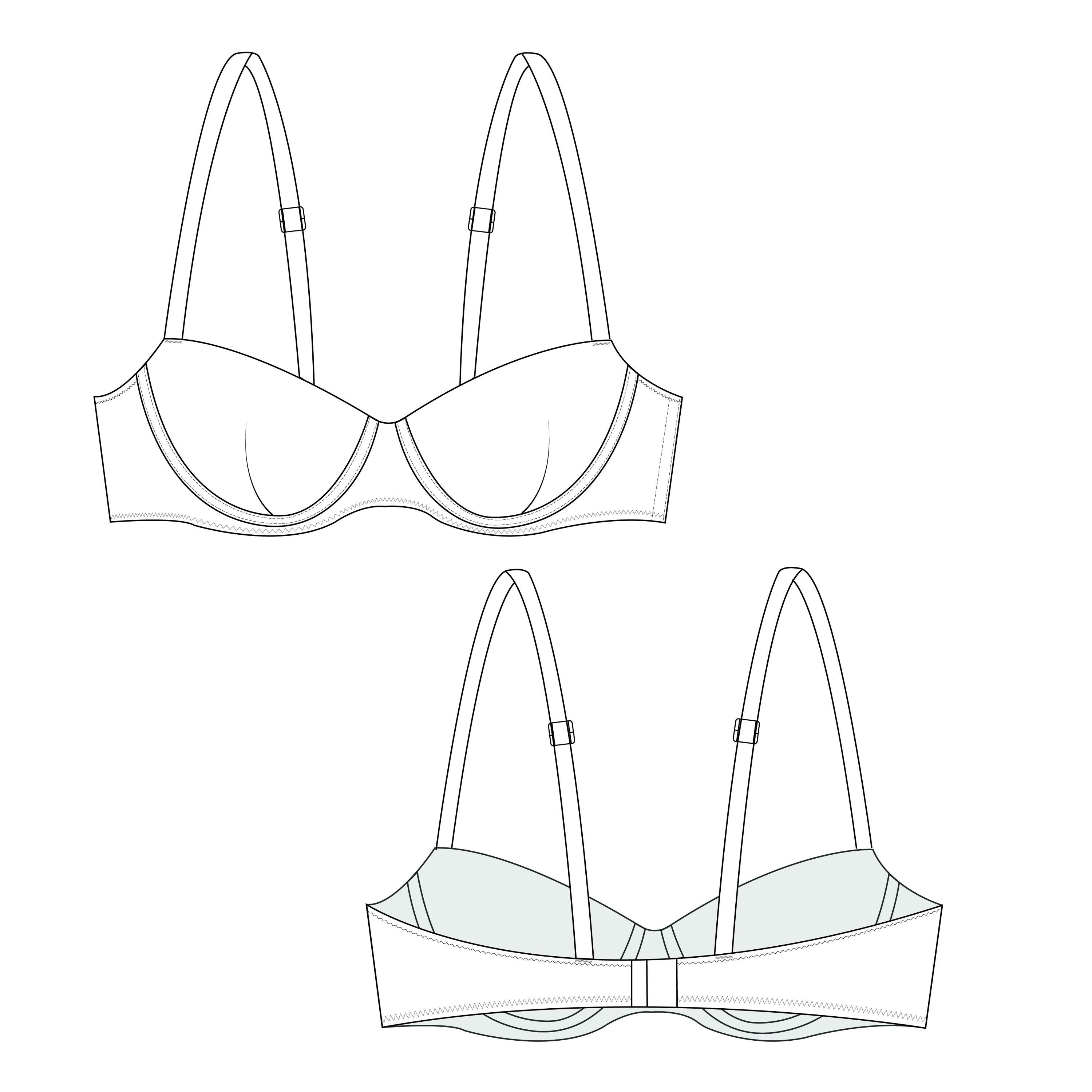 2 Bra Flat Sketches – Balconette and T-shirt Bra Templates - Etsy