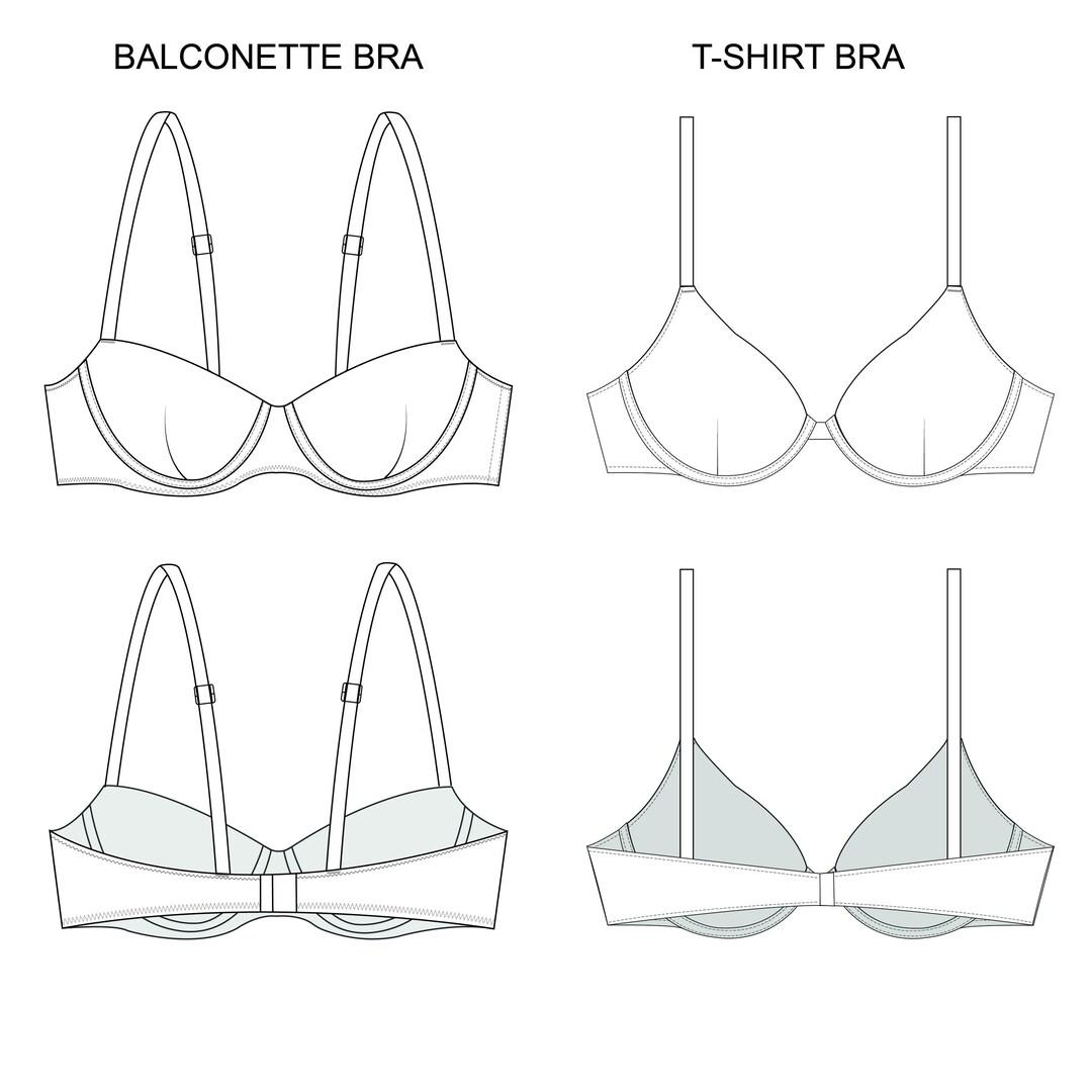 2 Bra Flat Sketches – Balconette and T-shirt Bra Templates - Etsy