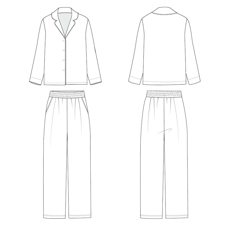 Pajama Set Flat Sketch Bundle – 2 Styles for Fashion Design - Etsy