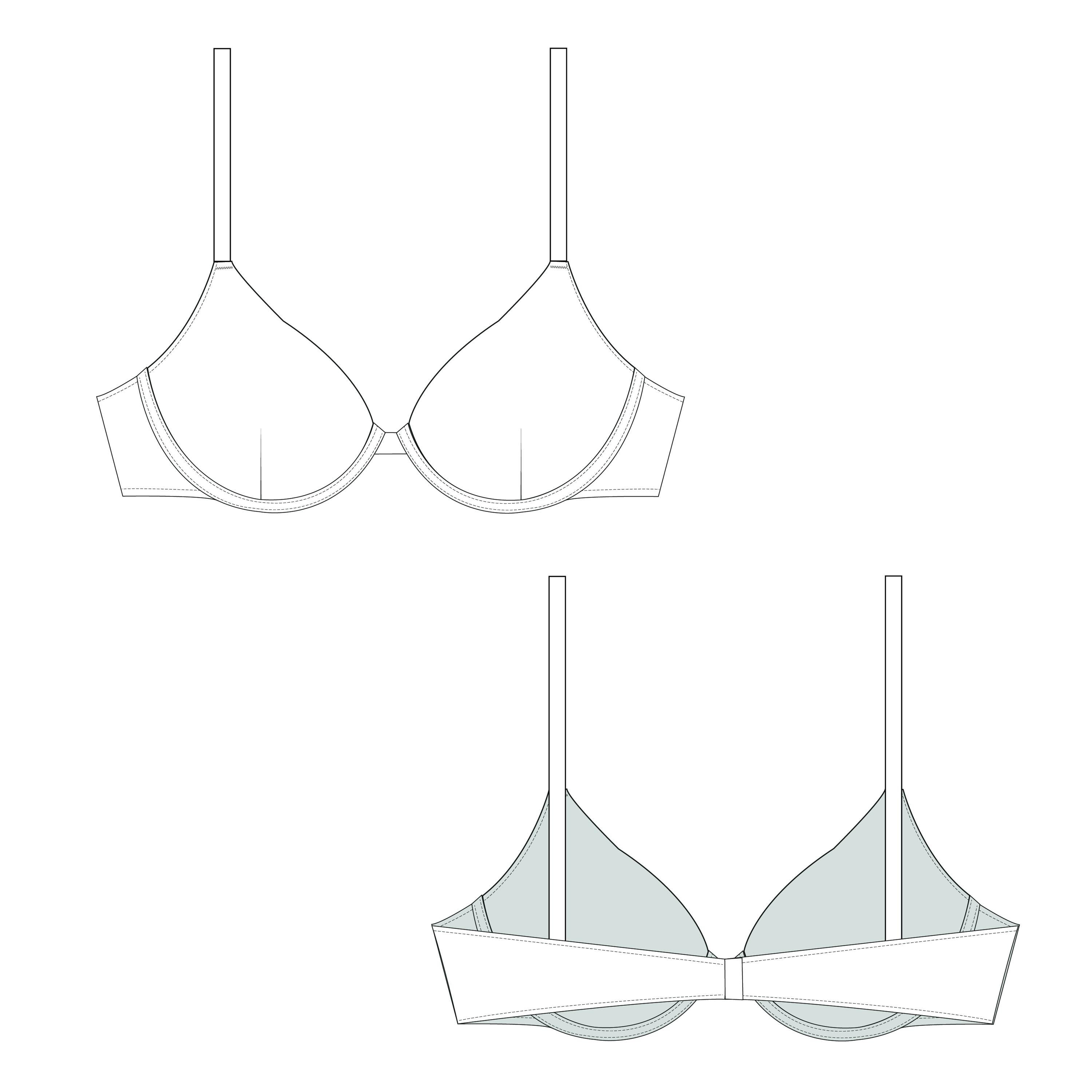 2 Bra Flat Sketches – Balconette and T-shirt Bra Templates - Etsy