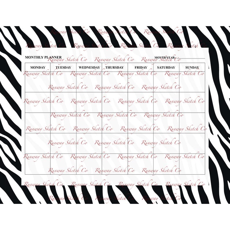 Zebra Print Monthly Planner | Bold Calendar | A4, US Letter (PDF, JPG ...