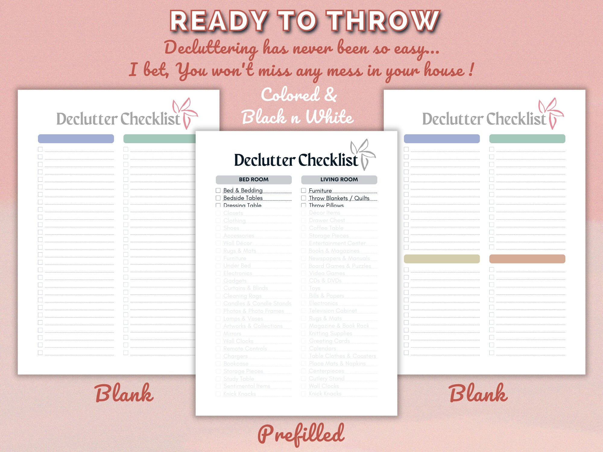 Declutter Checklist Editable, Printable Cleaning Checklist, Home ...