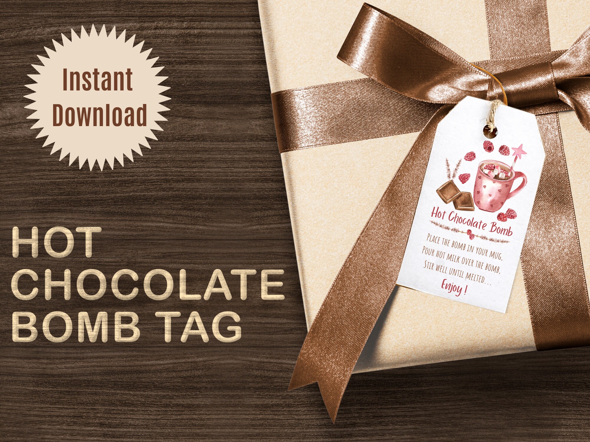Hot Chocolate Bomb Tag Printable Hot Chocolate Bomb Instructions Card ...