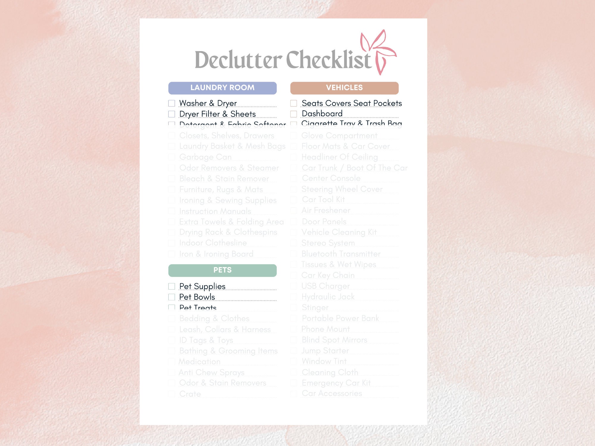 Declutter Checklist Editable, Printable Cleaning Checklist, Home ...