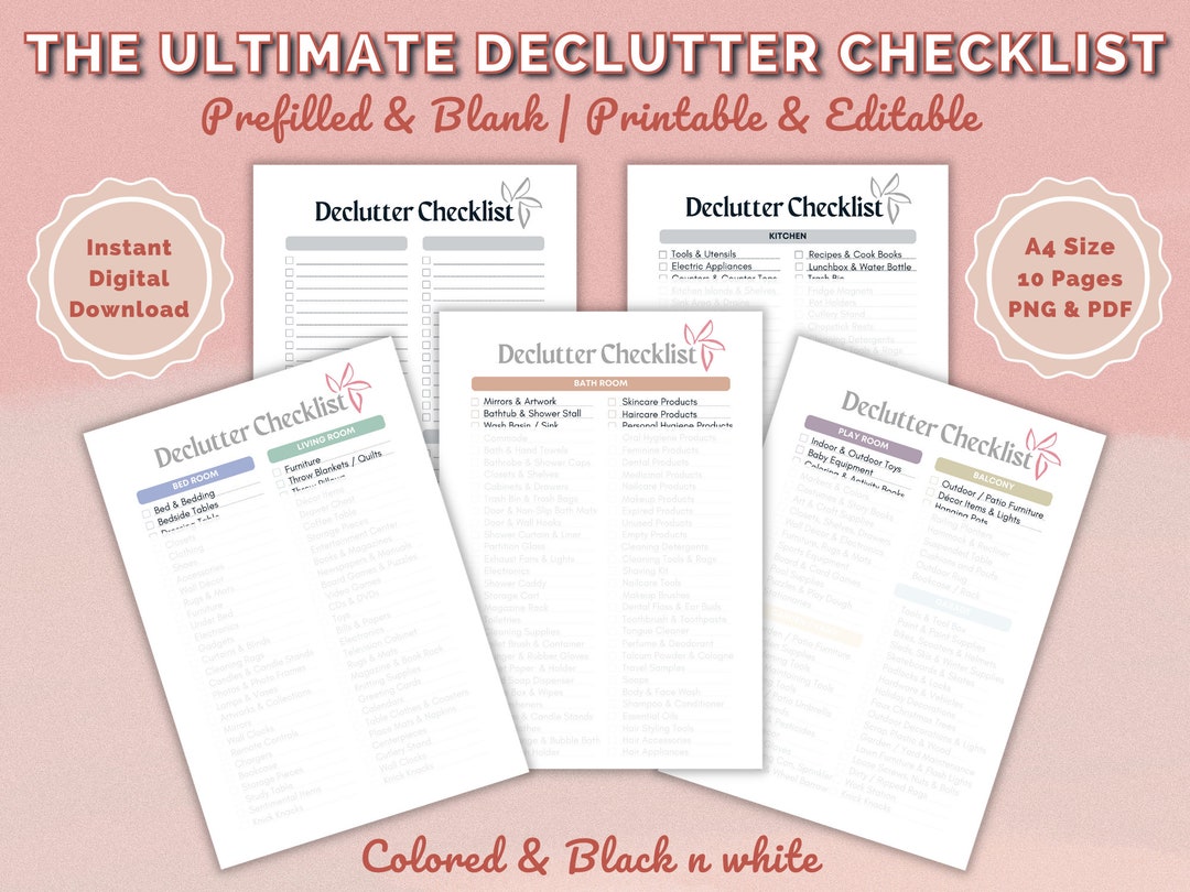 Declutter Checklist Editable, Printable Cleaning Checklist, Home ...