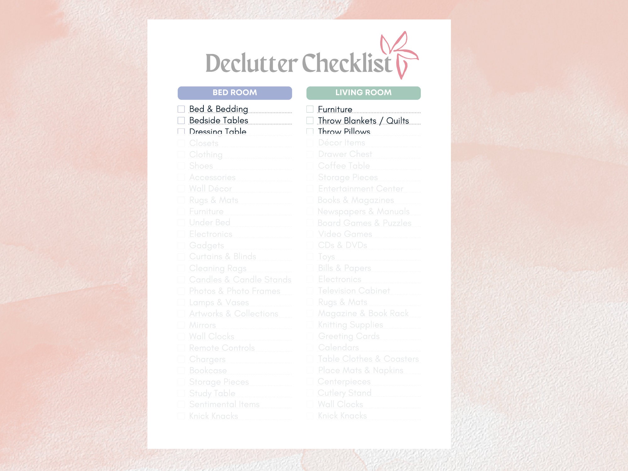 Declutter Checklist Editable, Printable Cleaning Checklist, Home ...